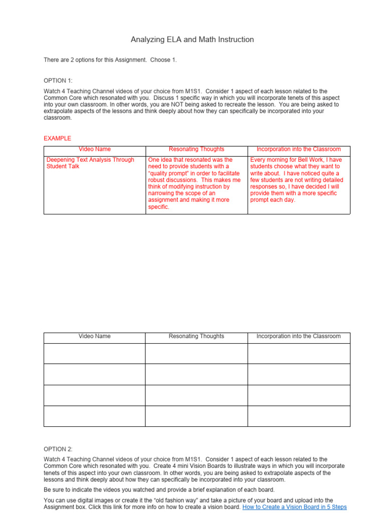 ELA and Math Instruction Worksheet | PDF | Career & Growth | Language ...