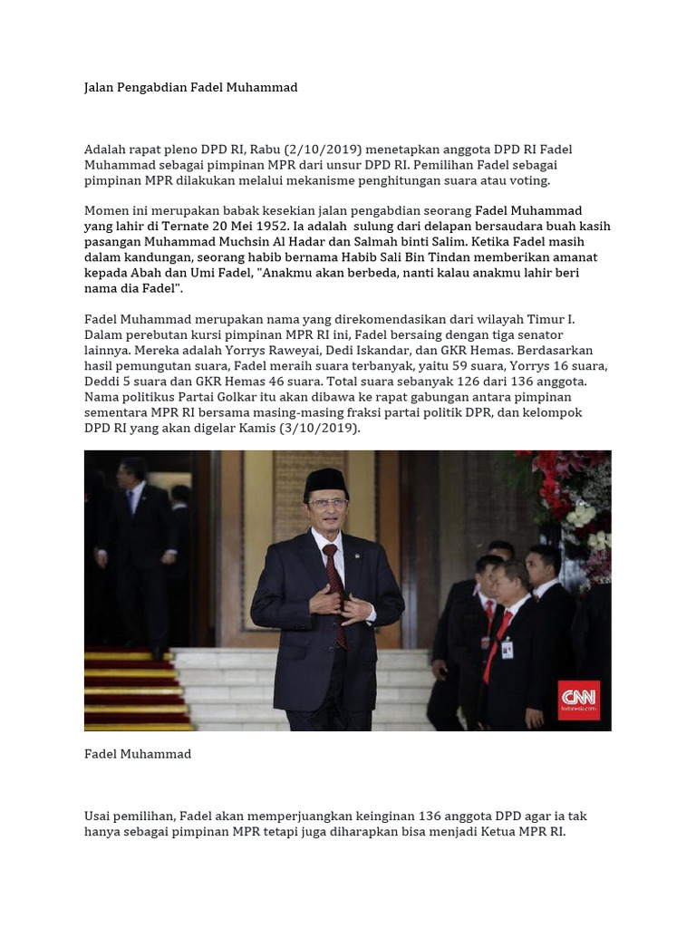 Fadel Muhammad: Pimpinan MPR DPD RI | PDF