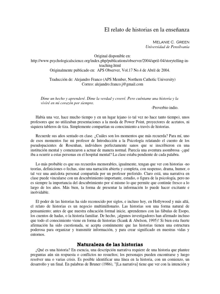 El poder de las historias en la enseñanza | PDF | Pensamiento | Aprendizaje
