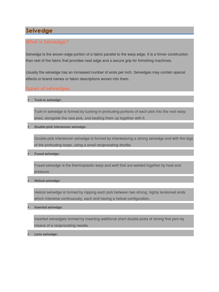 Selvedge Types for Textile Experts | PDF