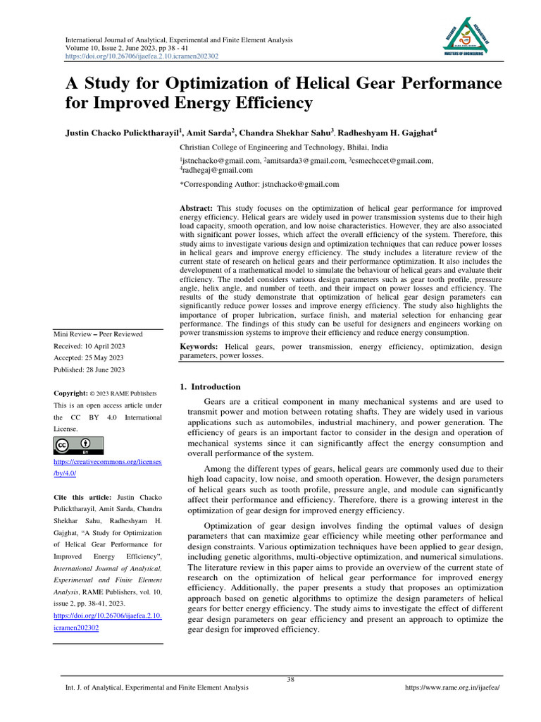 A Study For Optimization of Helical Gear Performance For Improved ...