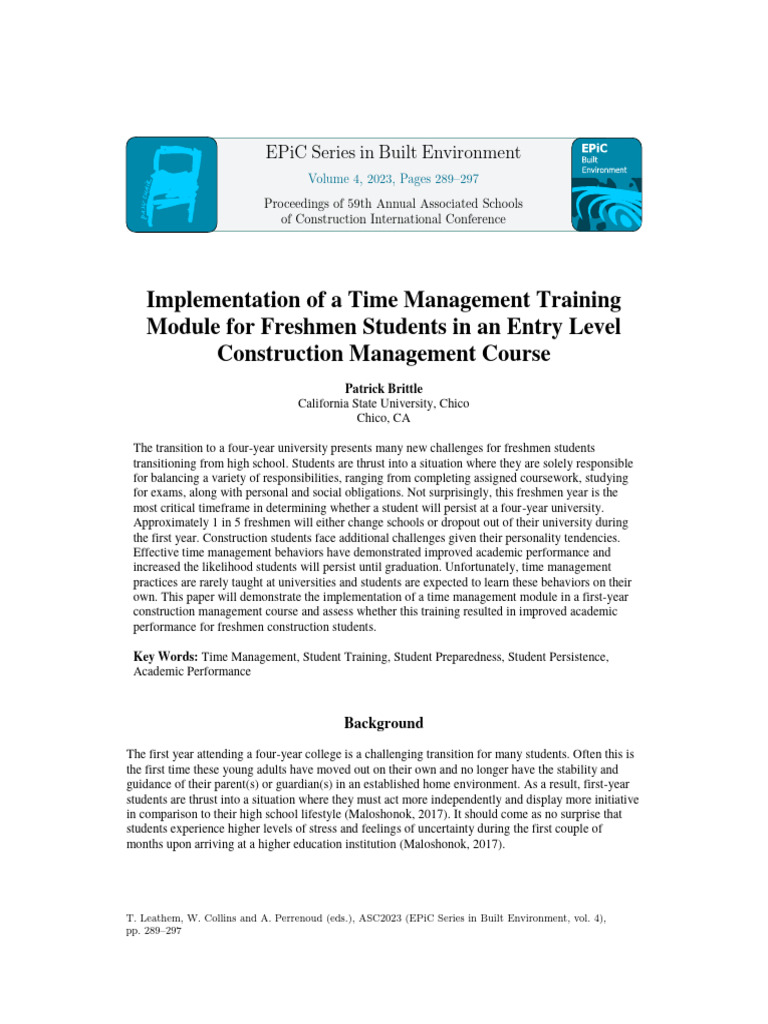 Implementation of A Time Management Training Module For Freshmen ...