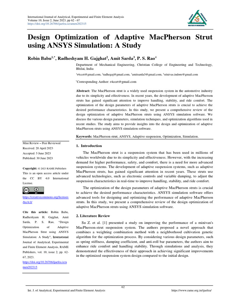 Design Optimization of Adaptive MacPherson Strut Using ANSYS Simulation: A Study | PDF ...
