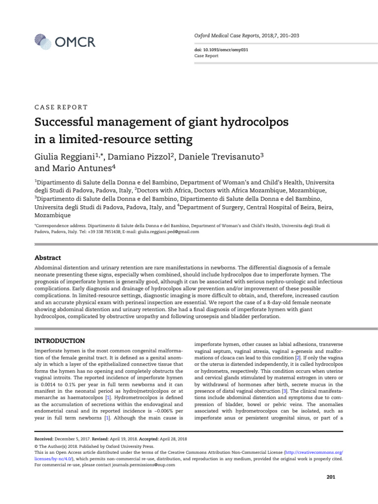 Successful Management of Giant Hydrocolpos in A Li | PDF | Vagina ...