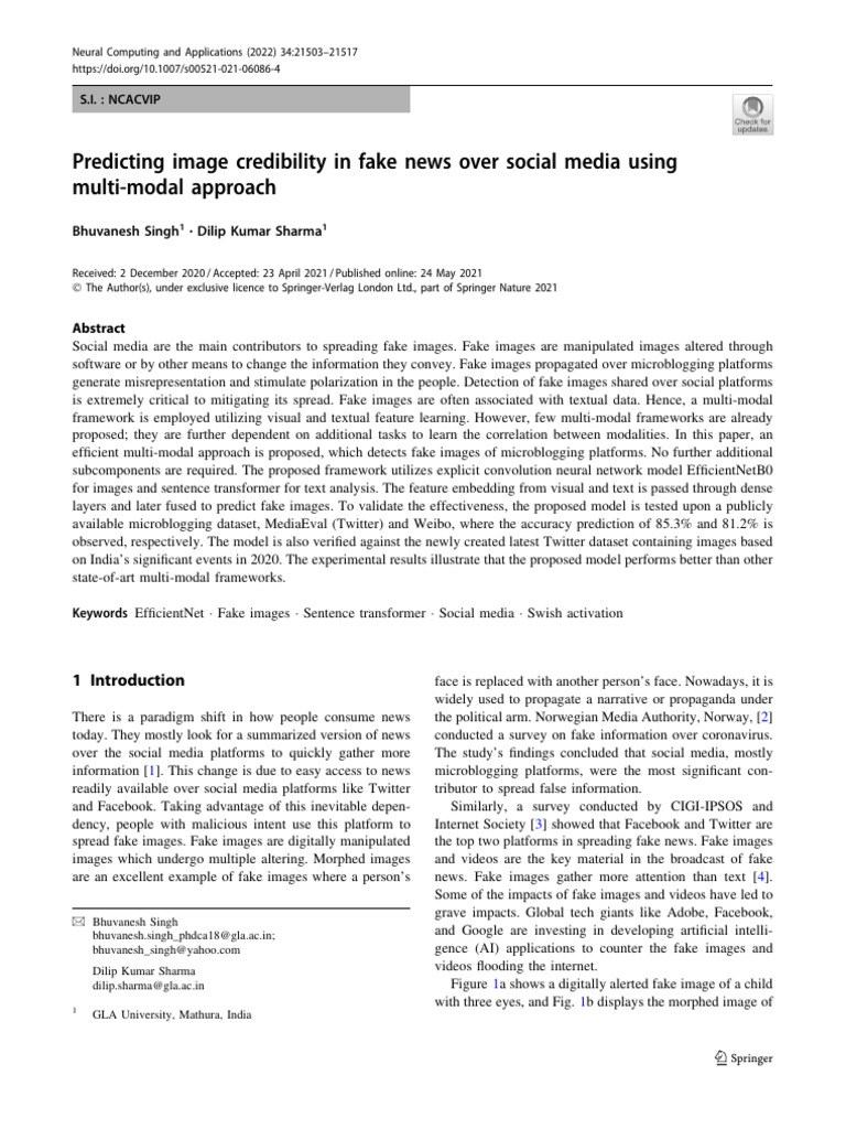 Predicting Image Credibility in Fake News Over Social Media Using Multi-Modal Approach | PDF ...