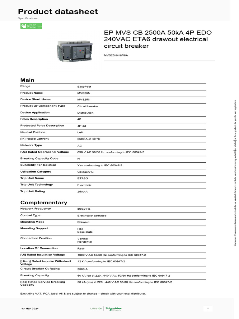 Schneider Electric EasyPact-MVS MVS25N4NW6A | PDF | Alternating Current | Sustainability