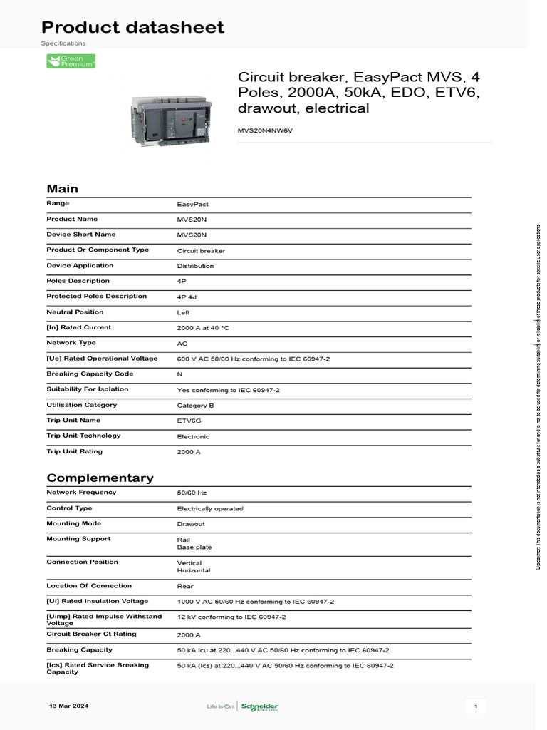 Schneider Electric EasyPact-MVS MVS20N4NW6V | PDF | Alternating Current ...