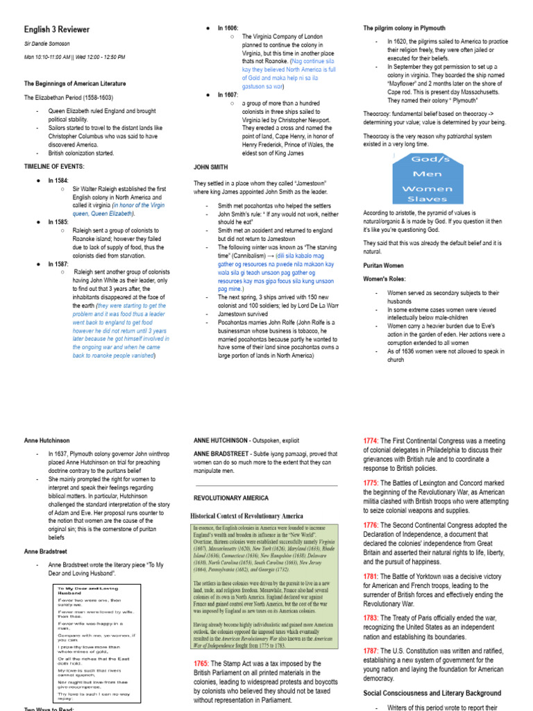 3rdQ English Notes - Docx 1 | PDF | Jamestown, Virginia