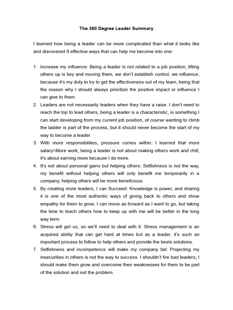 The 360 Degree Leader Summary | PDF | Cognitive Science | Psychological Concepts