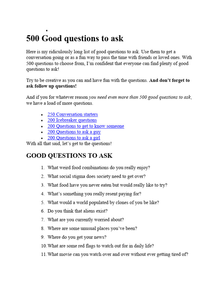 500 Good Questions To Ask | PDF