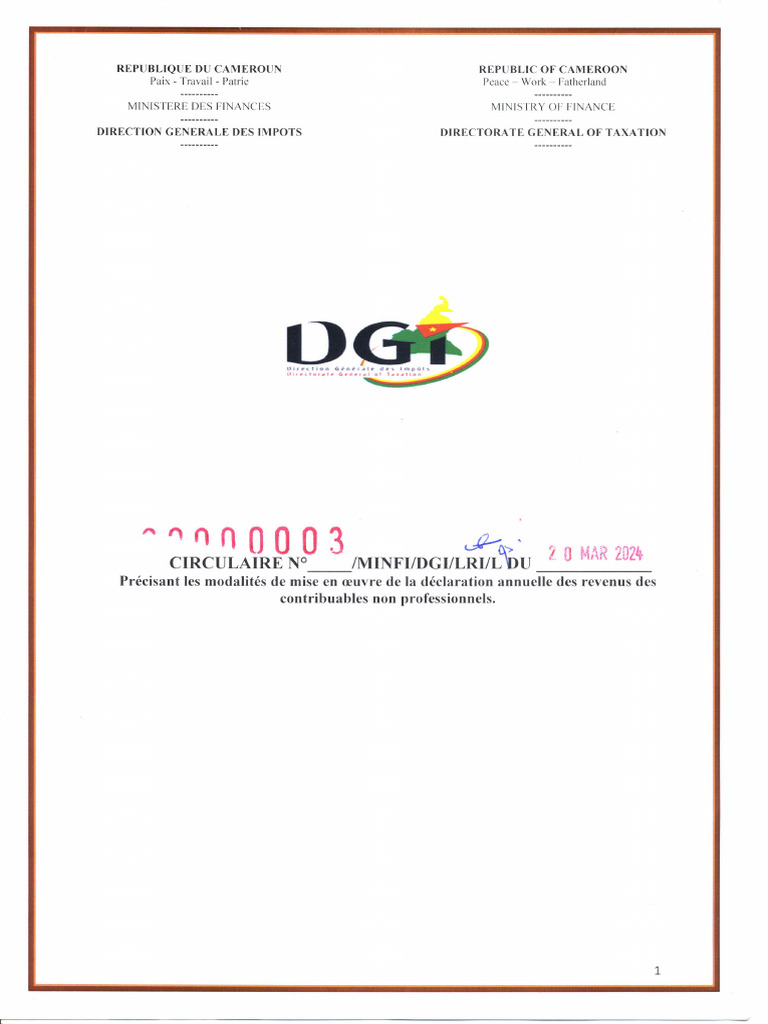 Circulaire Déclaration IRPP DGI 20032024 | PDF