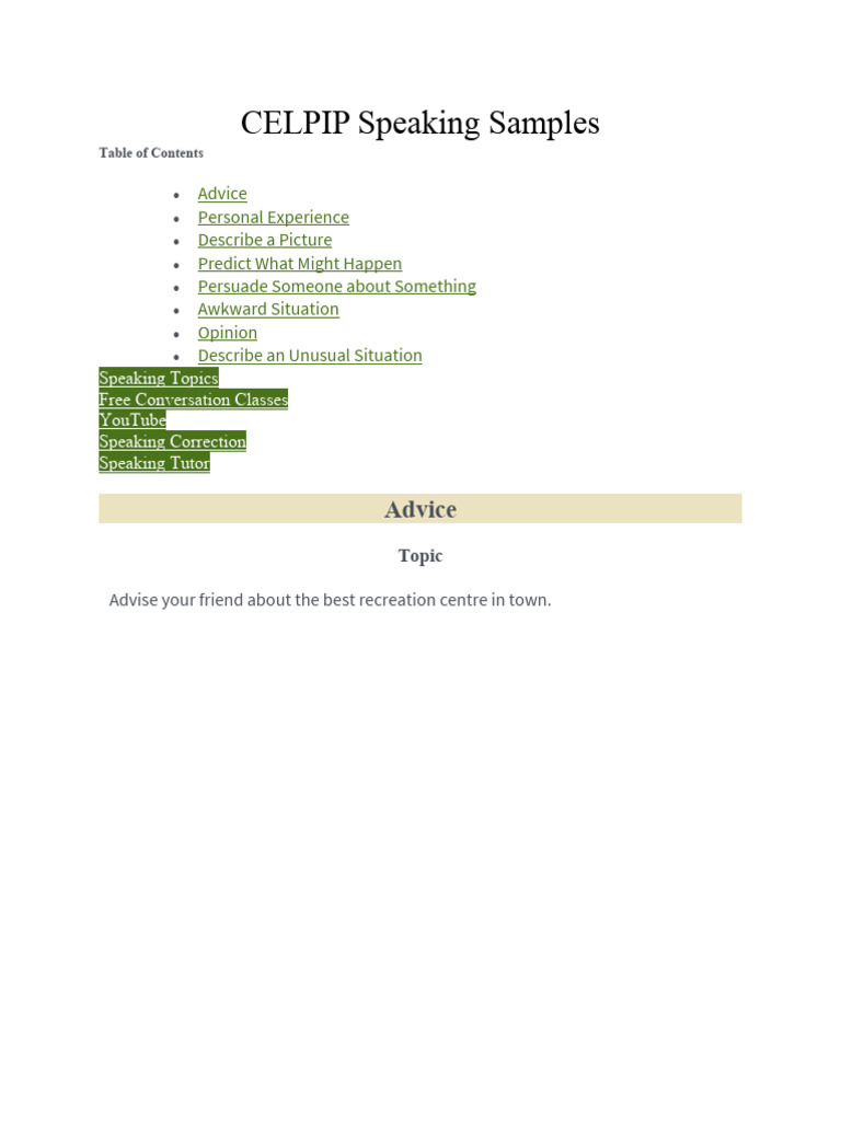 CELPIP Speaking Samples | Download Free PDF | Guitars