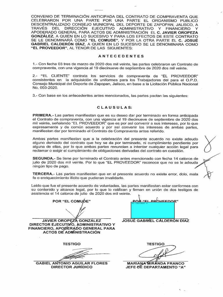 Machote Terminacion Anticipada de Contrato-Comvent | PDF