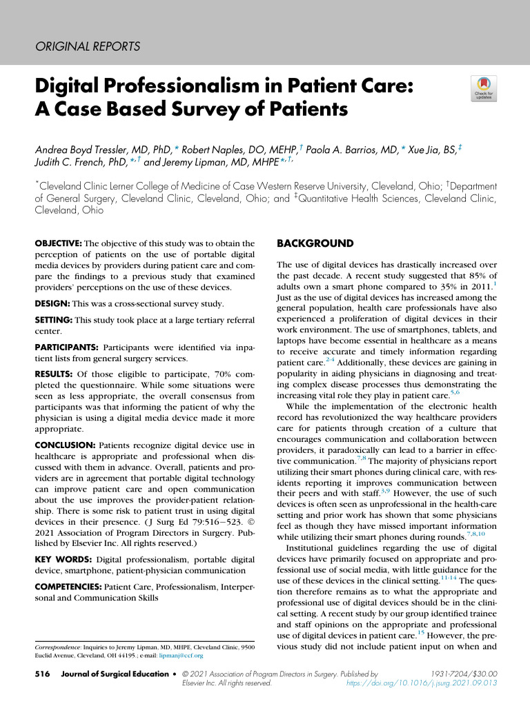 Digital Professionalism in Patient Care A Case Based Survey of Patients ...
