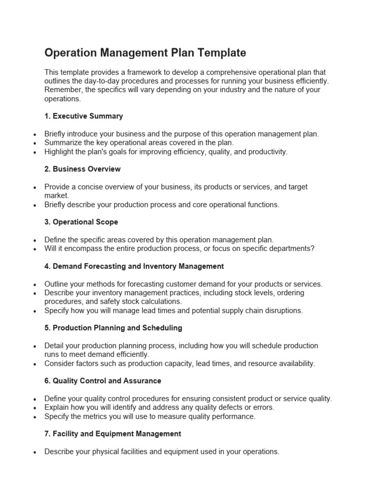 Operation Management Plan Template | PDF | Performance Indicator ...