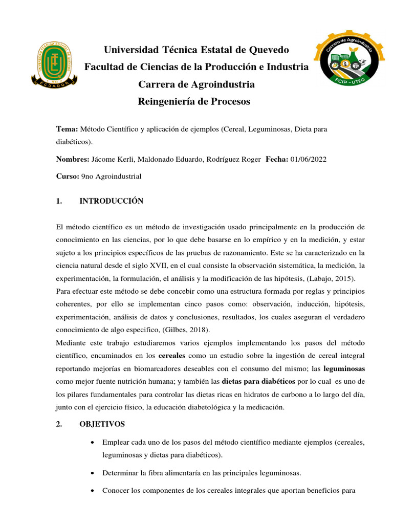 Deber Grupal Método Científico | PDF | Cereales | Nutrición