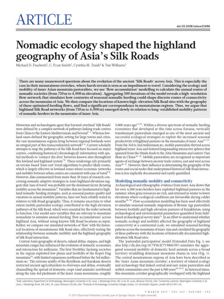 Frachetti Et Al 2017 - Nomadic Ecology Shaped Silk Roads | PDF ...