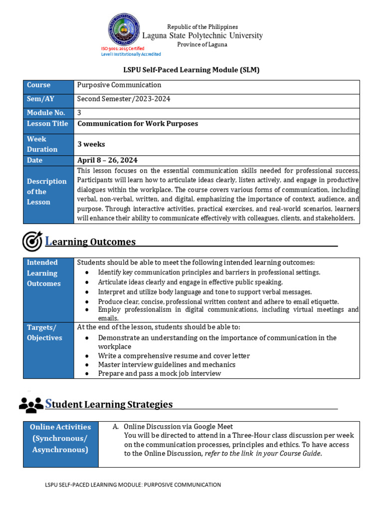 GEC 105 Purposive Communication Module 3 | PDF | Résumé | Communication