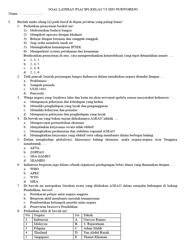 Soal Latihan PSAJ IPS Kelas VI SD | PDF | Perjalanan