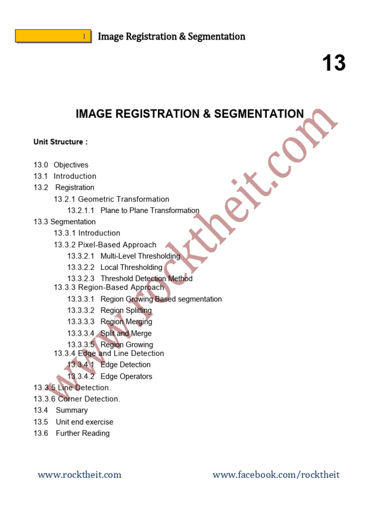 CHP - 13 - IMAGE REGISTRATION - SEGMENTATION Min | PDF | Image ...