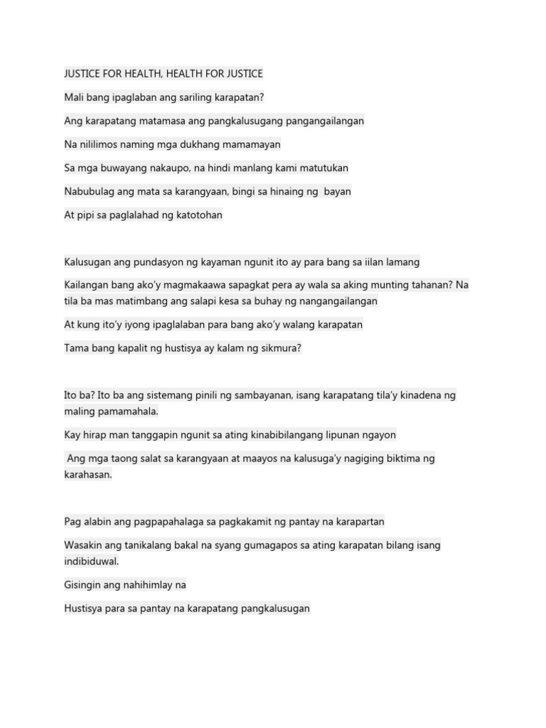 Justice For Health Poem | PDF