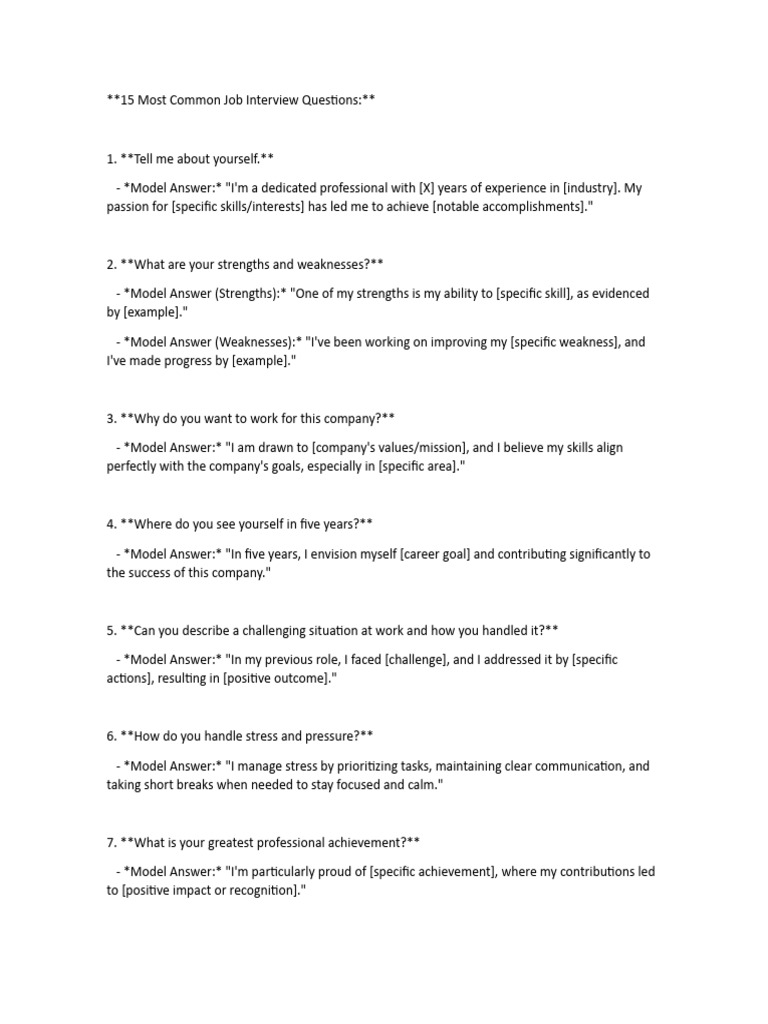 15-Most-Common-Job-Interview-Questions (1) | PDF | Job Interview | Goal