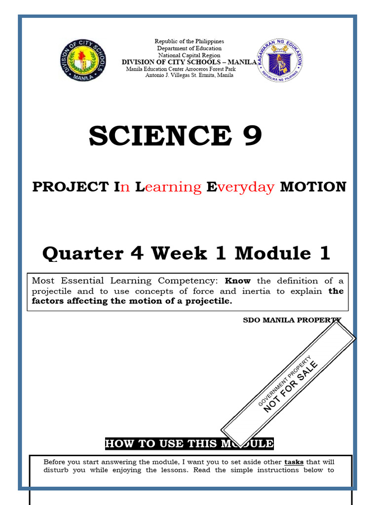 Science9 Q4 W1 Projectile-Motion | PDF | Force | Projectiles