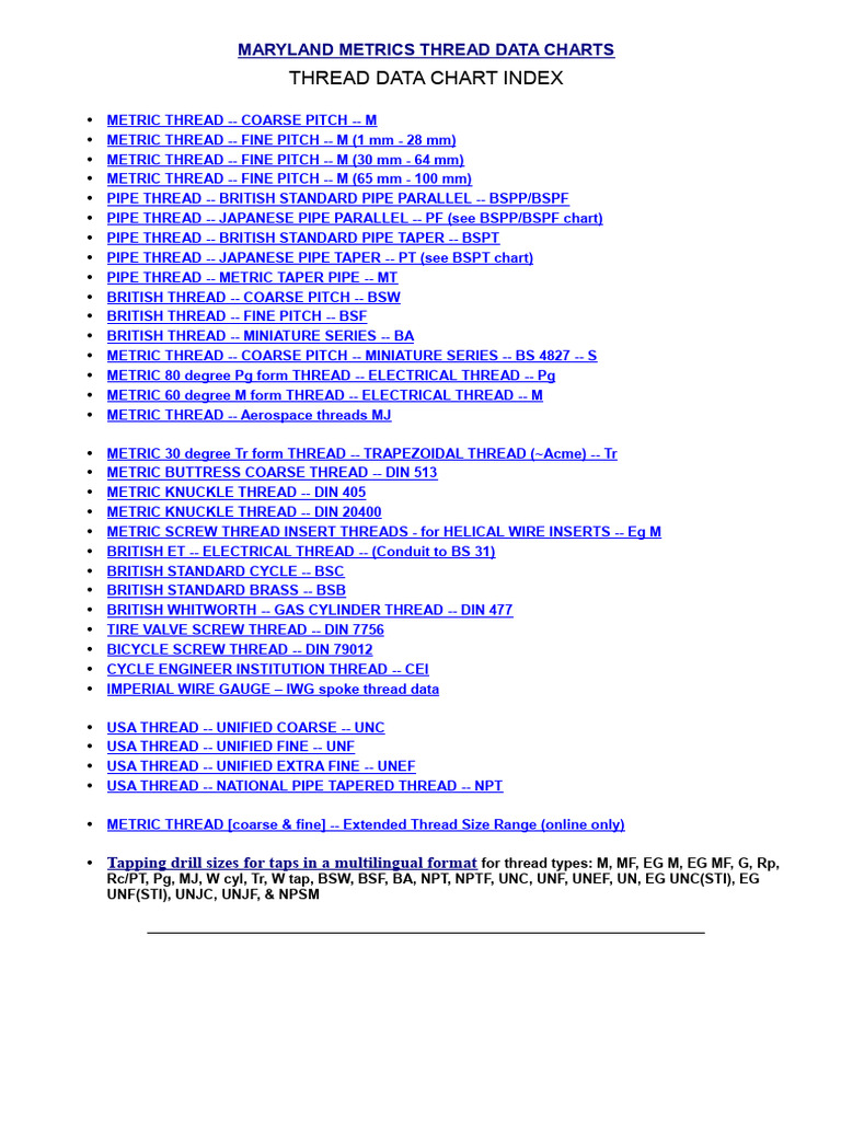 Thread Data Chart | PDF | Machining | Metalworking