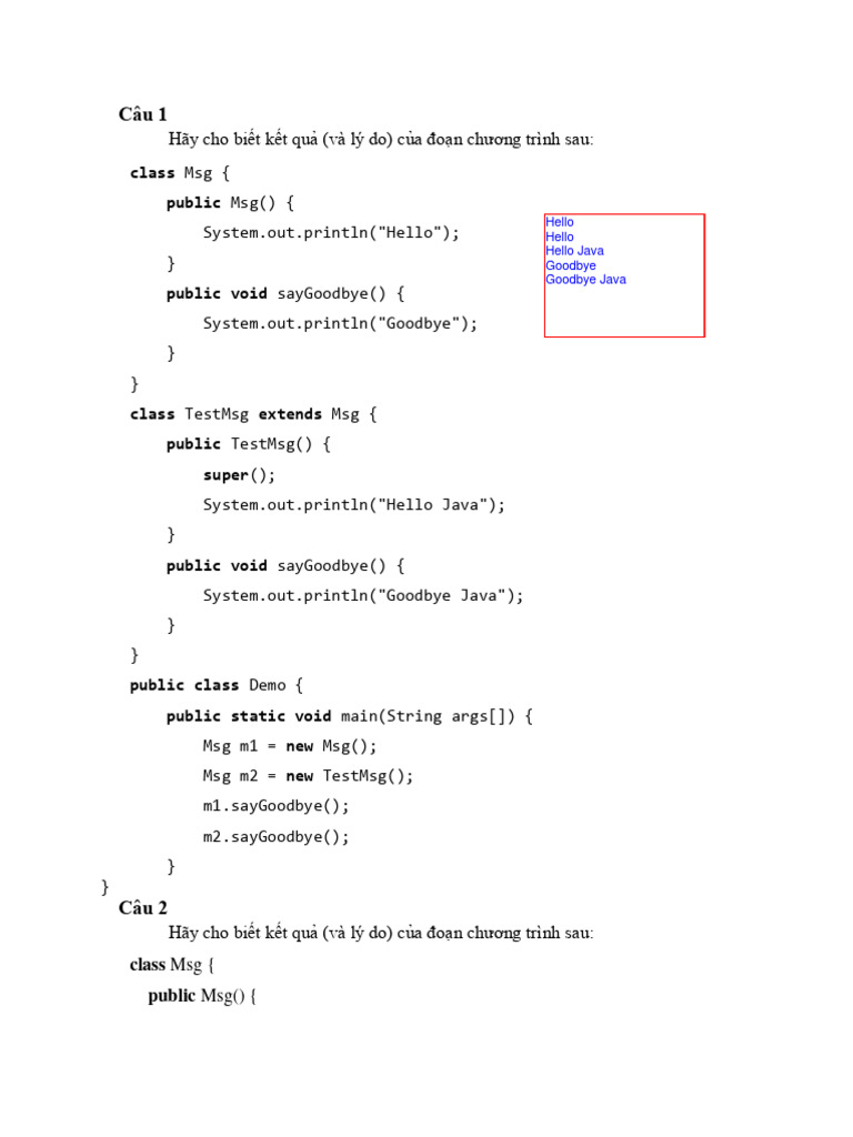 NH Cau Hoi Ly Thuyet Java | PDF
