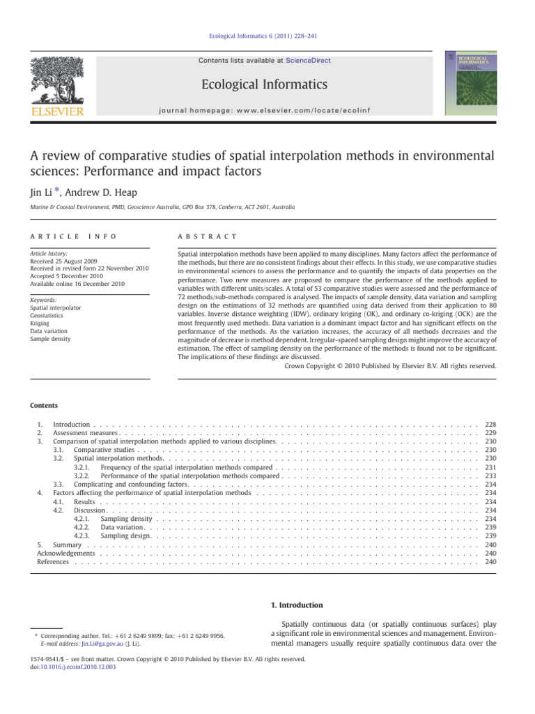 A Review of Comparative Studies of Spatial Interpolation Methods in Environmental Sciences ...