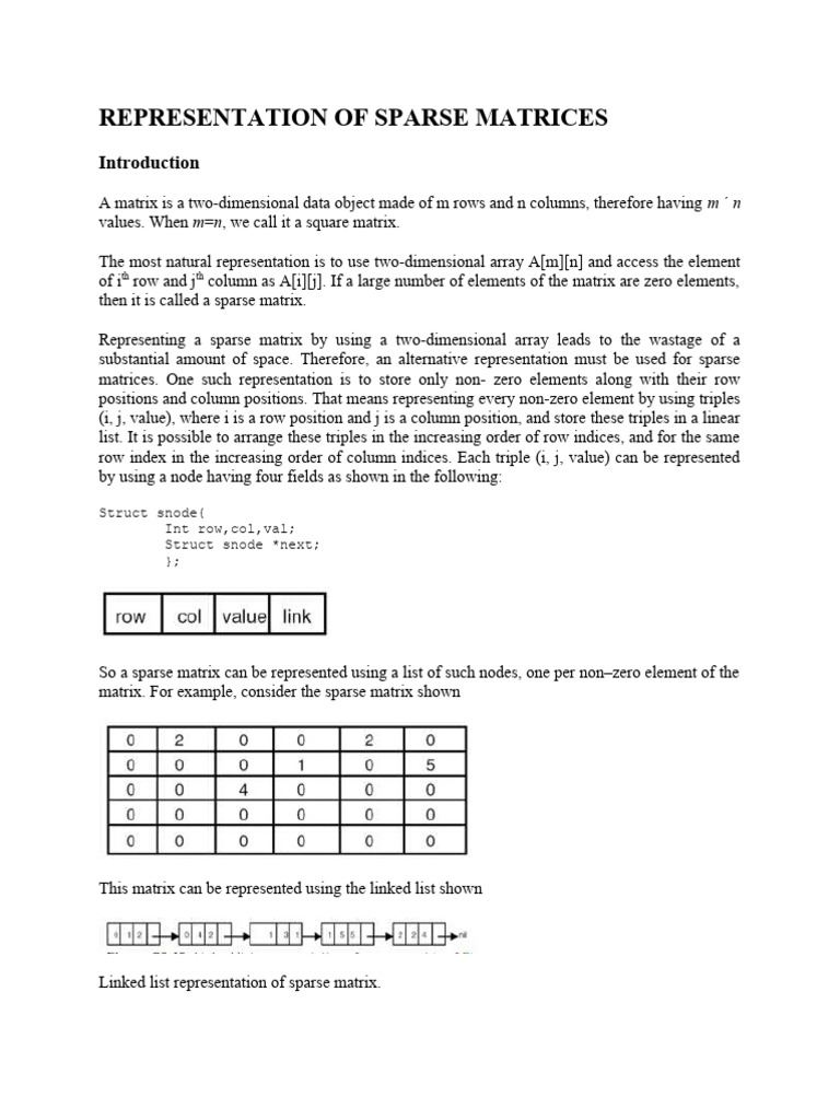 REPRESENTATION OF SPARSE MATRICES | PDF | Matrix (Mathematics) | Matrix Theory