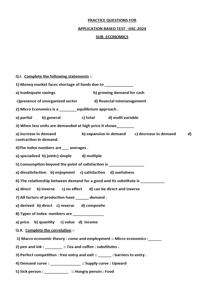 HSC Practice Questions For 2024 | PDF | Demand | Microeconomics