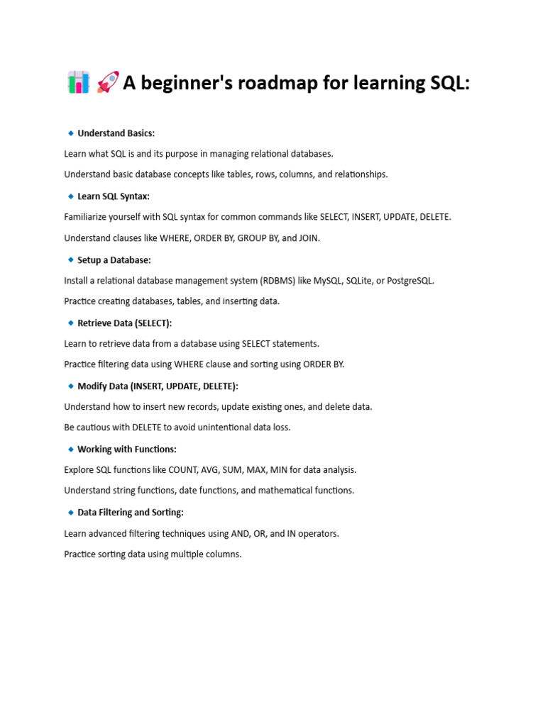 A beginner's roadmap for learning SQL | PDF | Databases | Relational ... A beginner's roadmap for learning SQL | PDF | Databases | Relational ...
