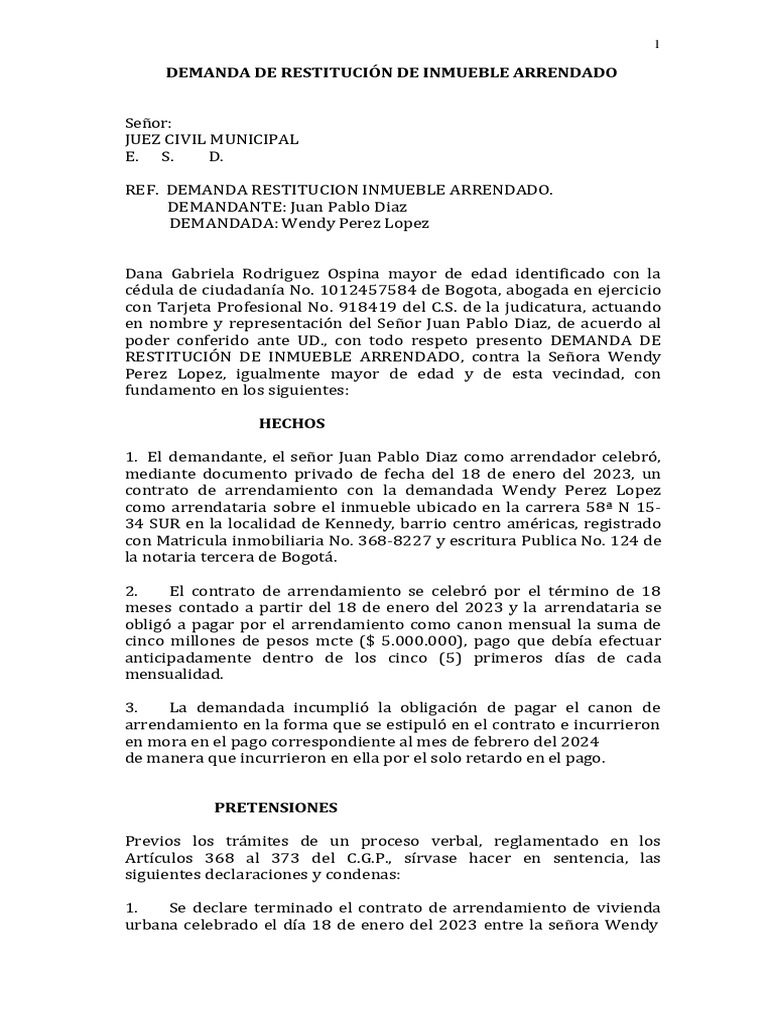 DEMANDA Final | PDF | Demanda judicial | Ley común