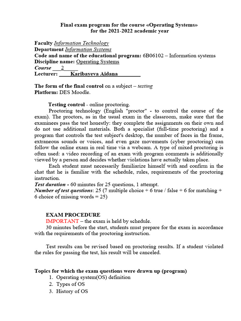 Final exam program СДО Moodle OS - 2021-2022 | PDF | Linux | Operating System