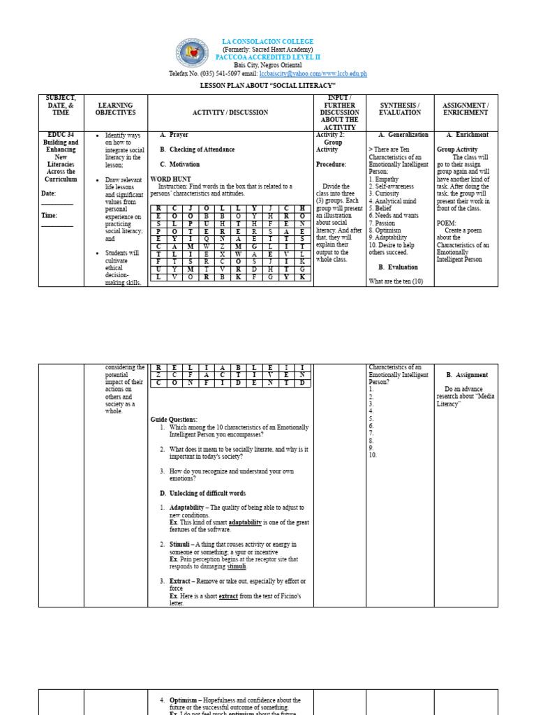 EDUC34 LessonPlan (Module 6-Jemalyn) | PDF | Empathy | Emotional Intelligence