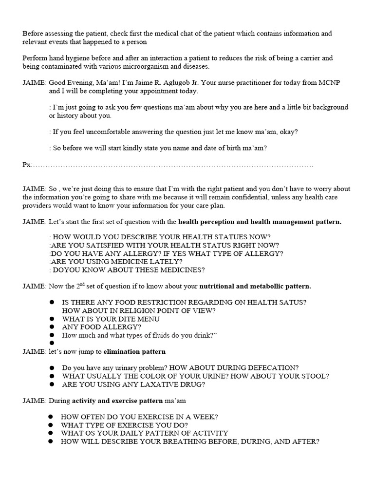 Gordons Script | PDF | Sleep | Patient