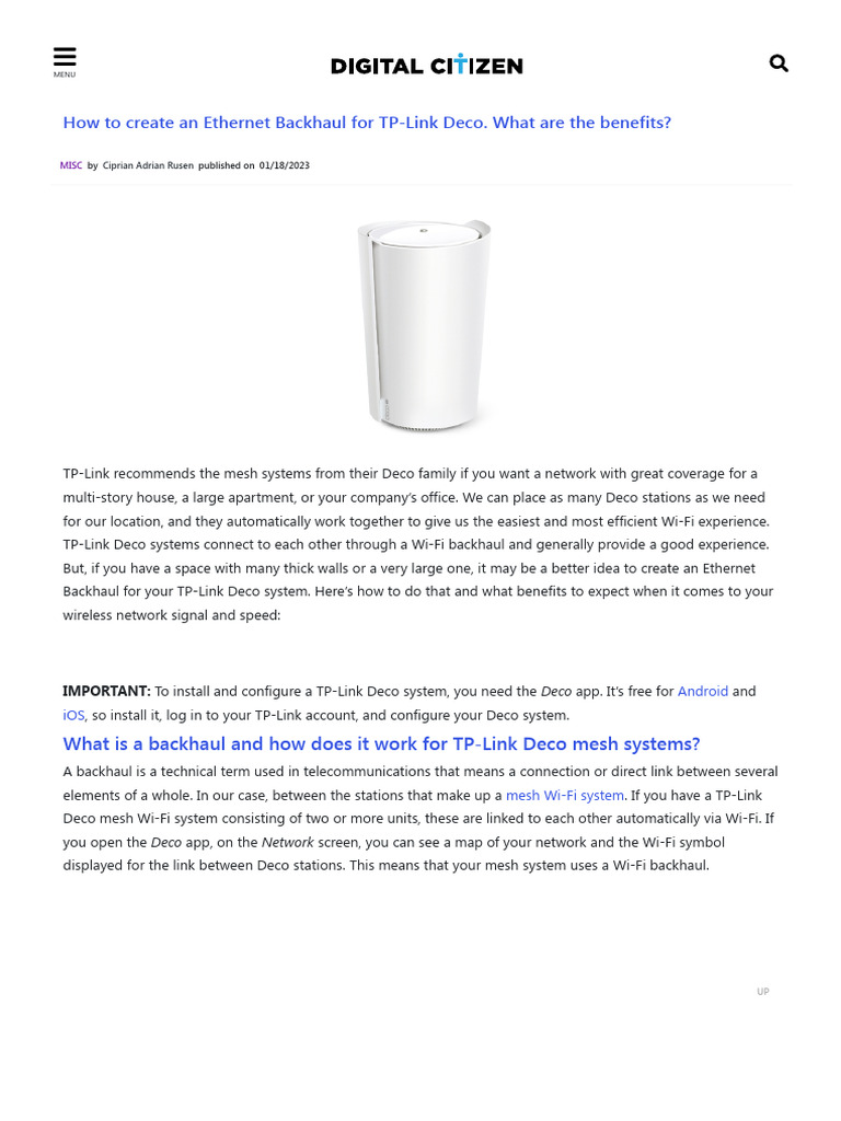 How To Create An Ethernet Backhaul For TP-Link Deco. What Are The ...