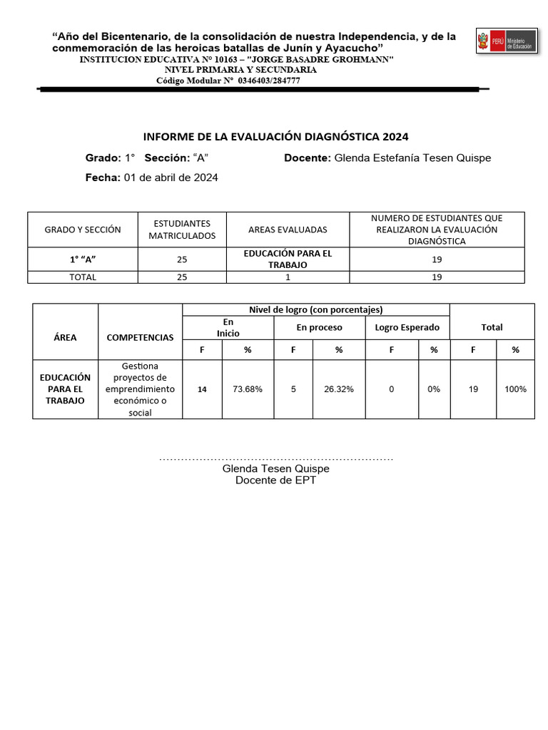 Formato Consolidado Eval. Diagnóstica 2024 | PDF