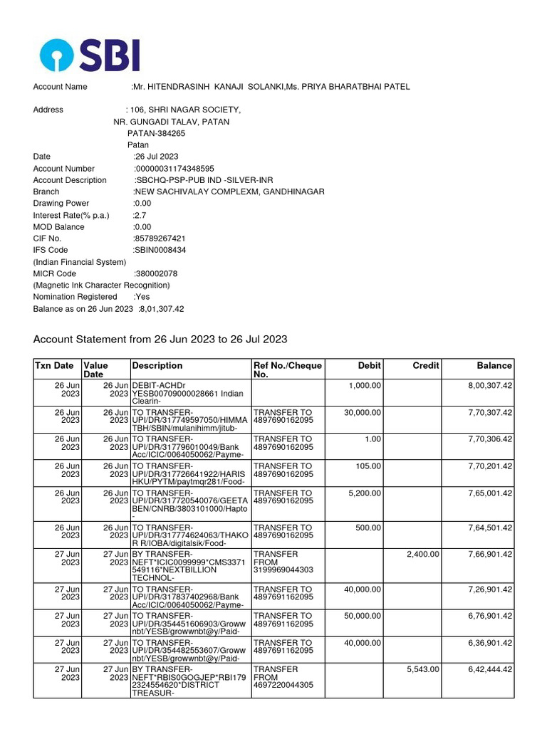 Sbi Bank Statement H | Download Free PDF | Personal Identification ...