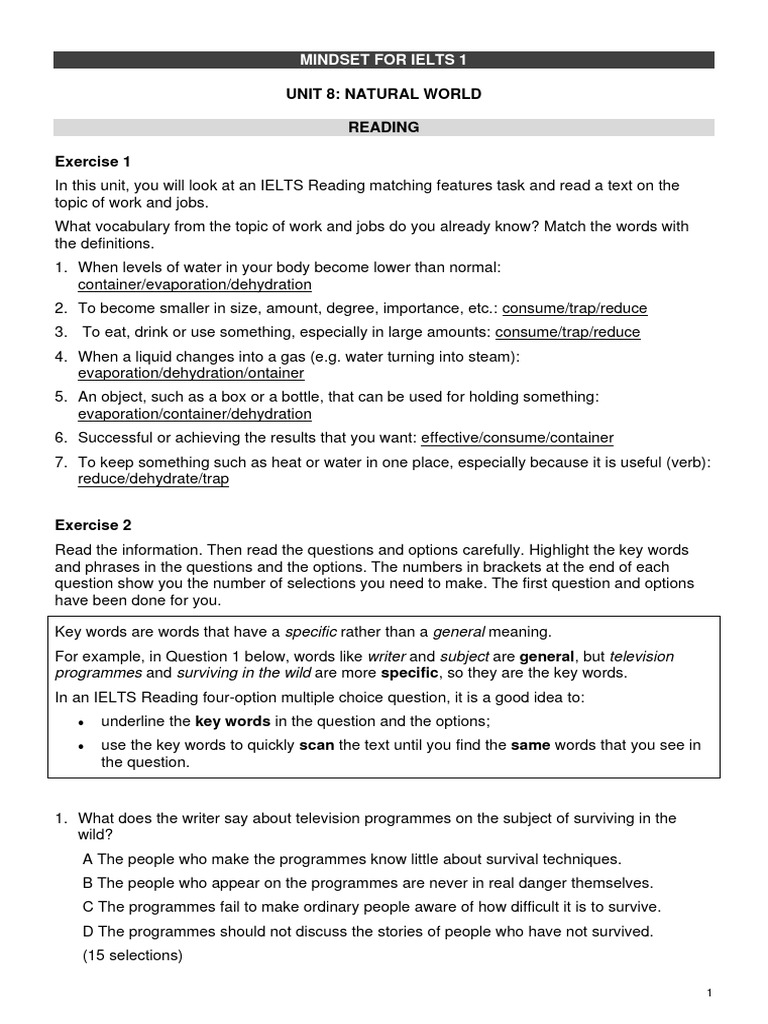 Unit 8 Natural World Reading HOMEWORK | PDF | Water | Survival Skills