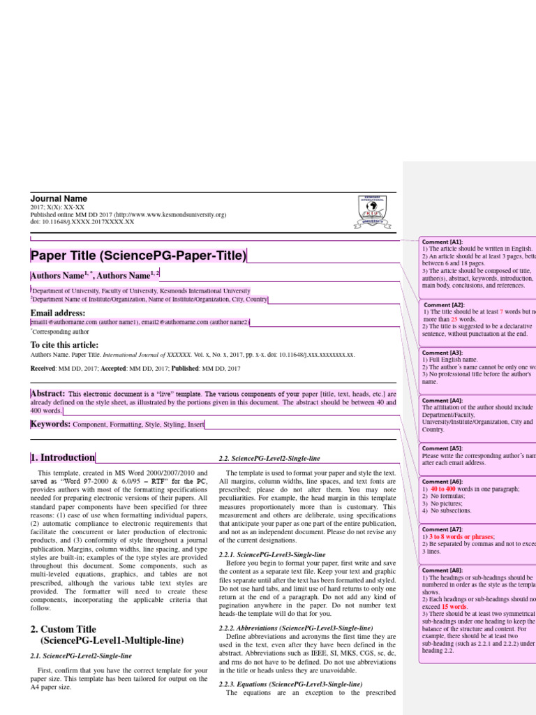 Article Format | PDF | Publishing | Notation