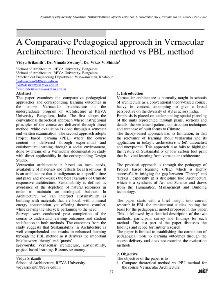 2019 A Comparative Pedagogical approach in Vernacular Architecture Theoretical method vs PBL ...