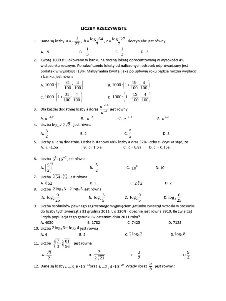 Liczby Rzeczywiste - Docx 2 | PDF