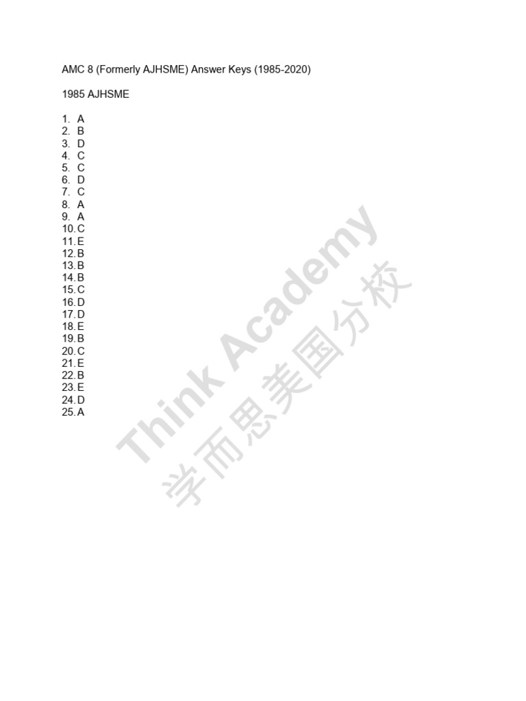 1985-2020 AMC8-Answer Keys | PDF