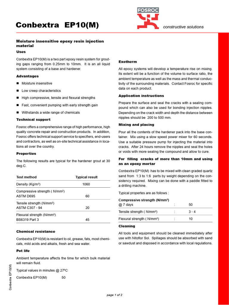 Conbextra EP10(M) Epoxy Resin Overview | PDF | Epoxy | Concrete