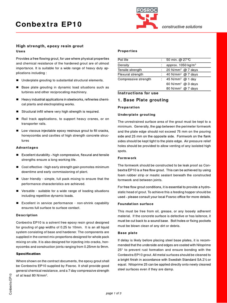 Conbextra EP10 Technical Data Sheet | PDF | Concrete | Epoxy