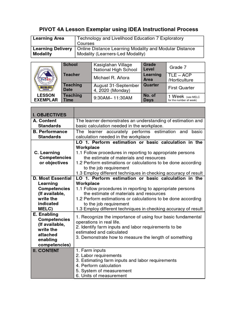 Week 2 AA Crop Production 7-8 Lesson 2 MICHAEL R. AÑORA | PDF | Area | Elementary Geometry