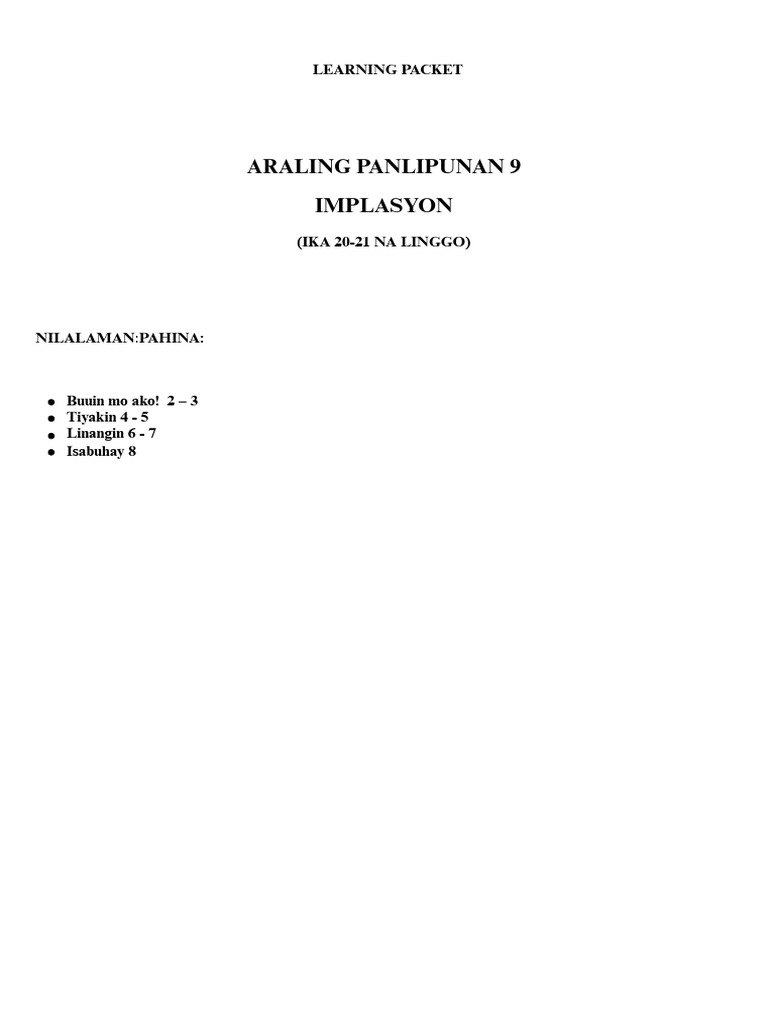 Araling Panlipunan Implasyon | PDF