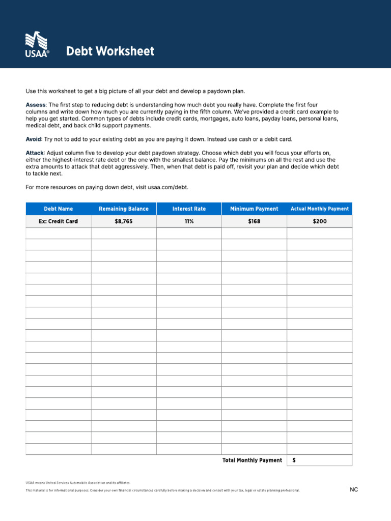 Debt Worksheet | PDF